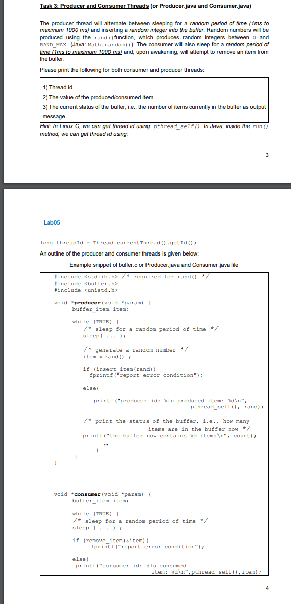 Solved Task 3: Producer and Consumer Threads (or | Chegg.com