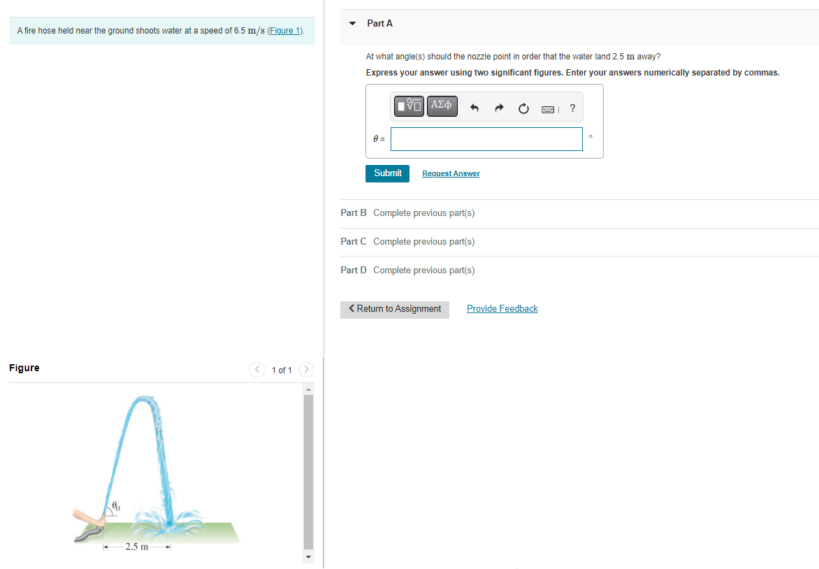 Solved A fire hose held near the ground shoots water at a | Chegg.com
