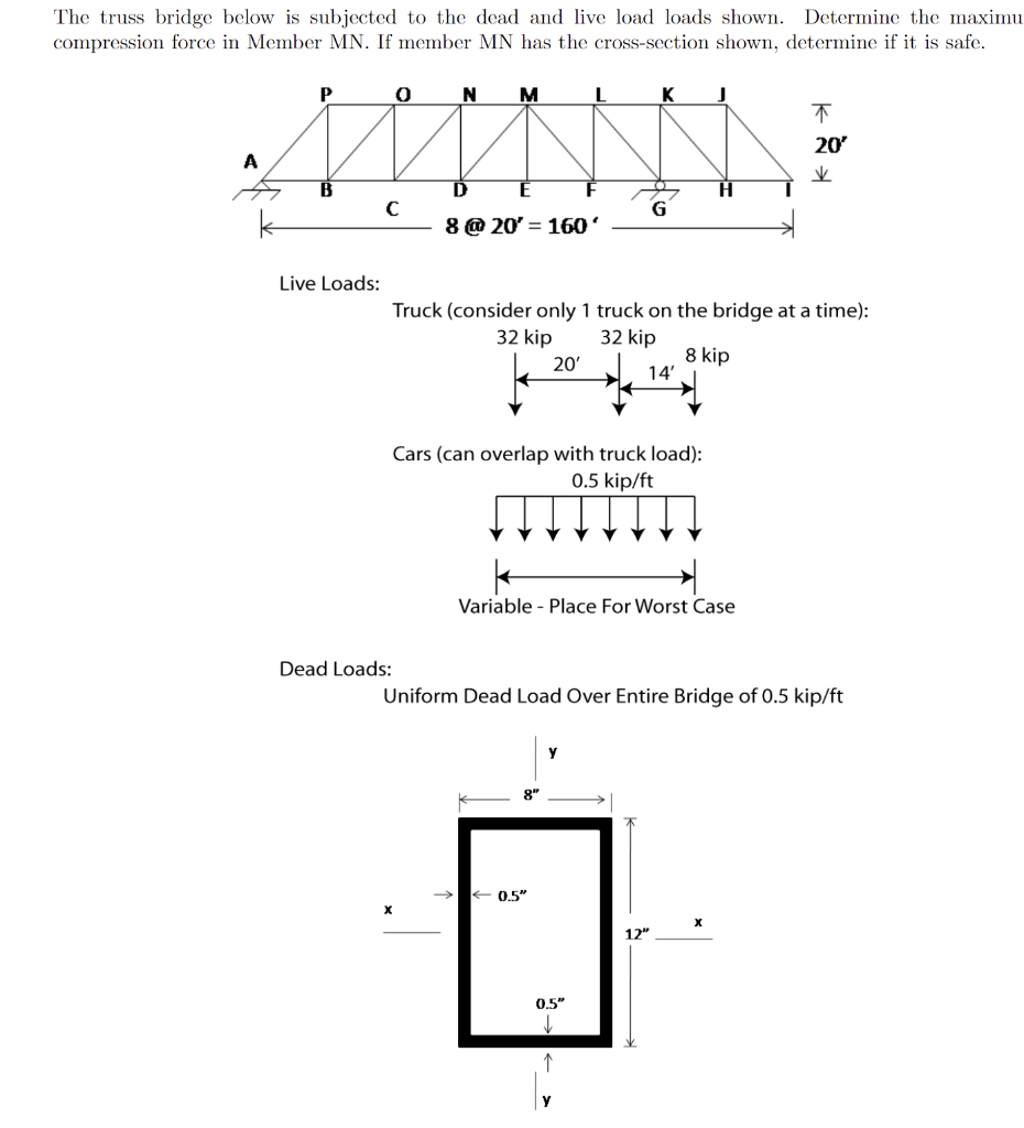 Solved The truss bridge below is subjected to the dead and | Chegg.com