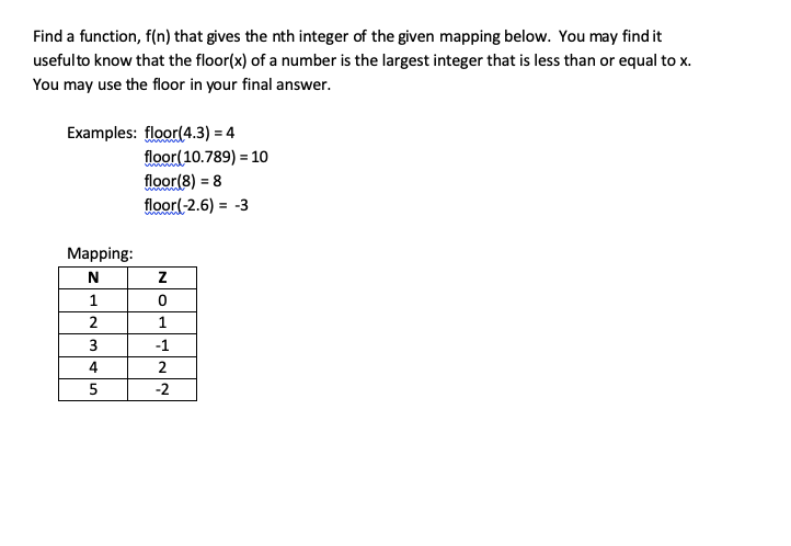 Solved Find a function, f(n) that gives the nth integer of | Chegg.com