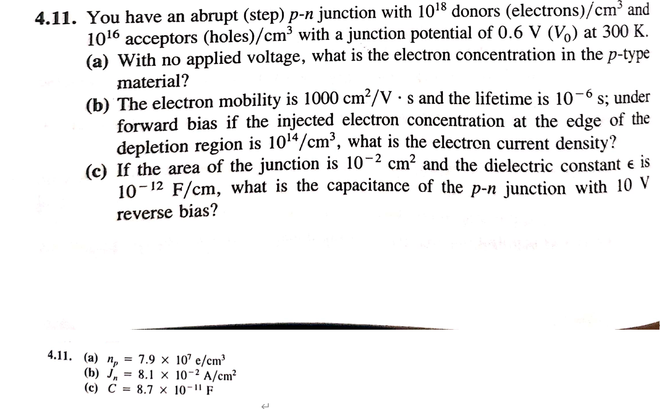 Solved 4.11. You have an abrupt (step) p-n junction with | Chegg.com