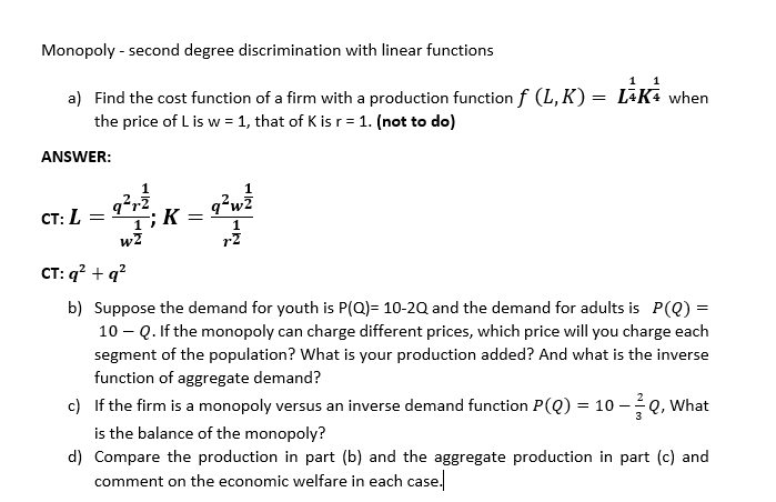 Solved Monopoly - second degree discrimination with linear | Chegg.com