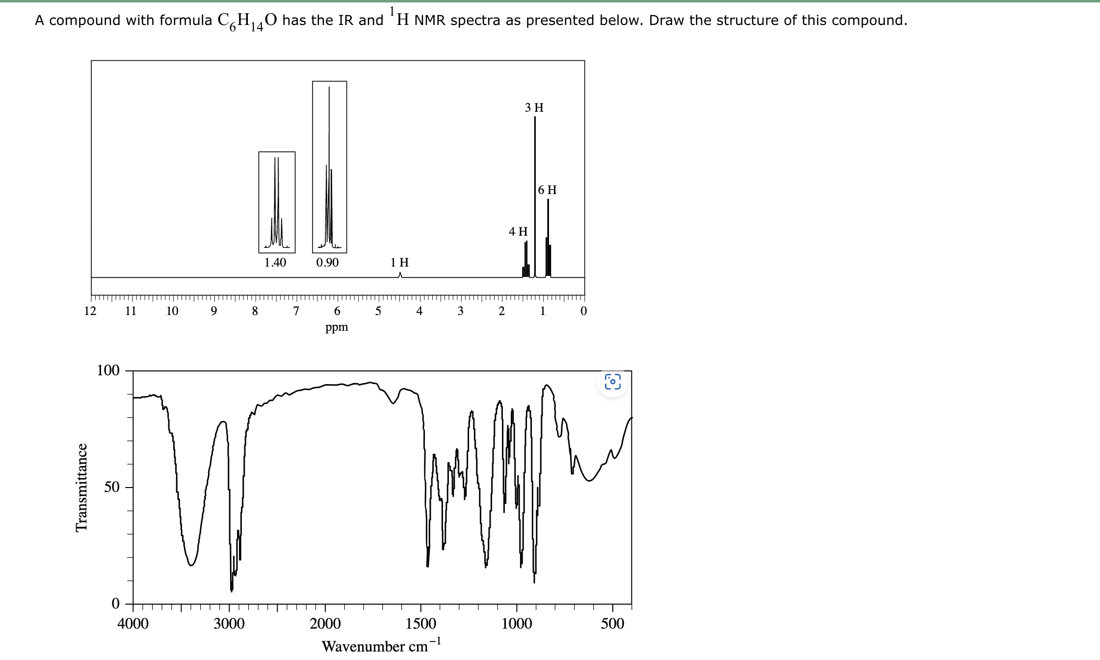 Solved A compound with formula C6H14O ﻿has the IR and ?1H | Chegg.com