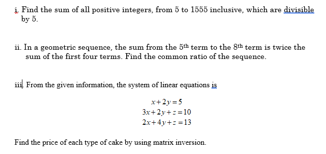 Solved i. Find the sum of all positive integers, from 5 to | Chegg.com