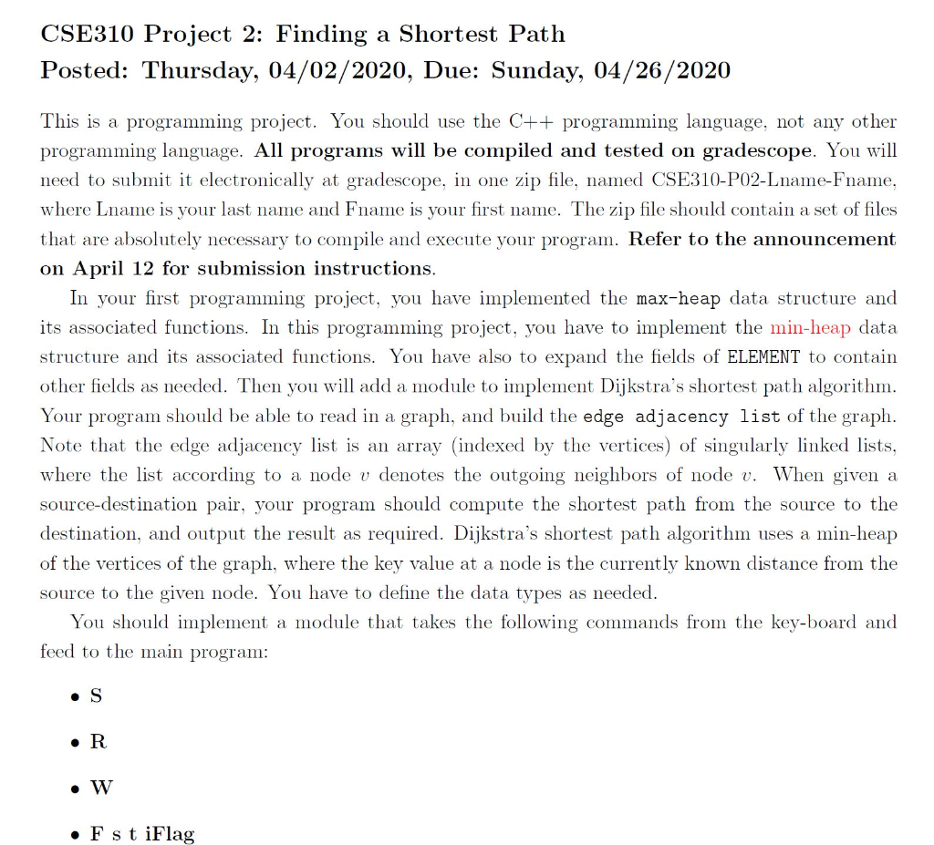 Solved CSE310 Project 2: Finding a Shortest Path Posted: | Chegg.com