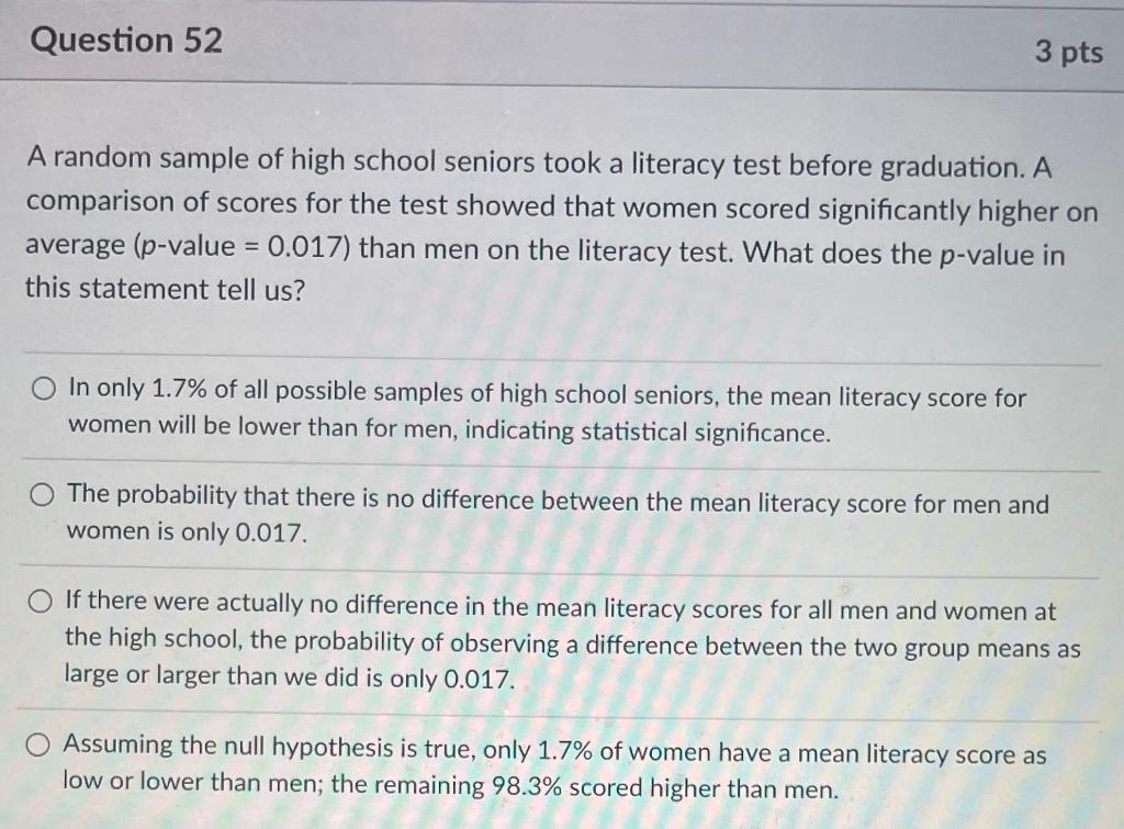 A random sample of high school seniors took a | Chegg.com