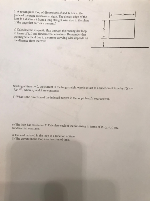Solved 3. A rectangular loop of dimensions 3/ and 4/ lies in | Chegg.com
