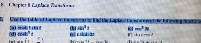 Solved 8. hapter 8 Laplace Transforms 2. Use the table of | Chegg.com Solved 8. hapter 8 Laplace Transforms 2. Use the table of | Chegg.com