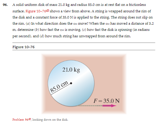 Solved A solid uniform disk of mass 21.0 kg and radius 85.0 | Chegg.com