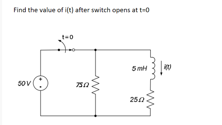 Solved Find the value of i(t) after switch opens at t=0 t=0 | Chegg.com