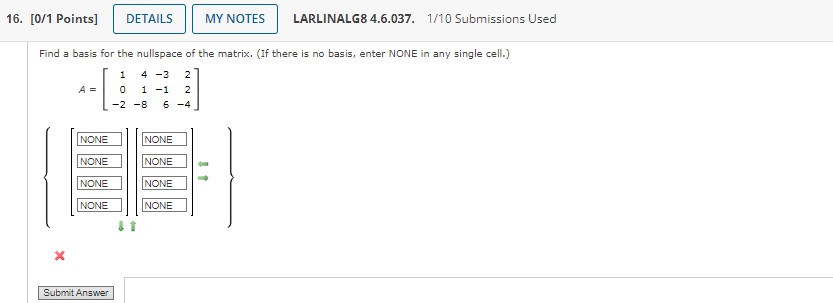 Solved [0/1 ﻿Points]LARLINALG8 4.6.037. 110 ﻿Submissions | Chegg.com