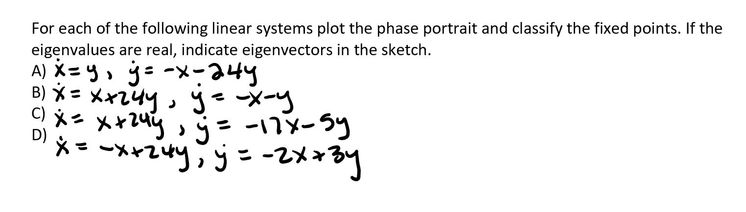 Solved For each of the following linear systems plot the | Chegg.com