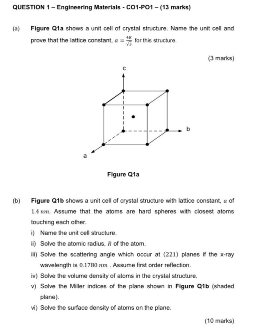 Solved QUESTION 1 - Engineering Materials - CO1-P01 – (13 | Chegg.com