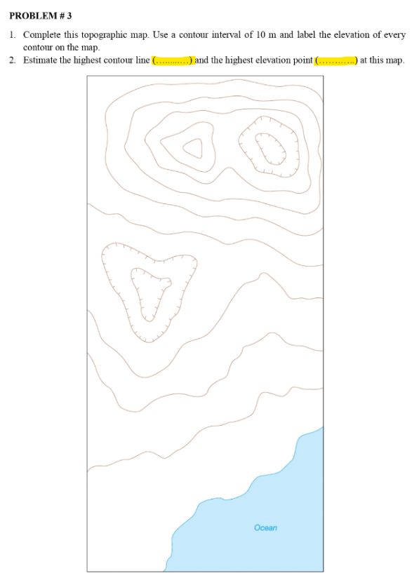 1. Complete this topographic map. Use a contour | Chegg.com