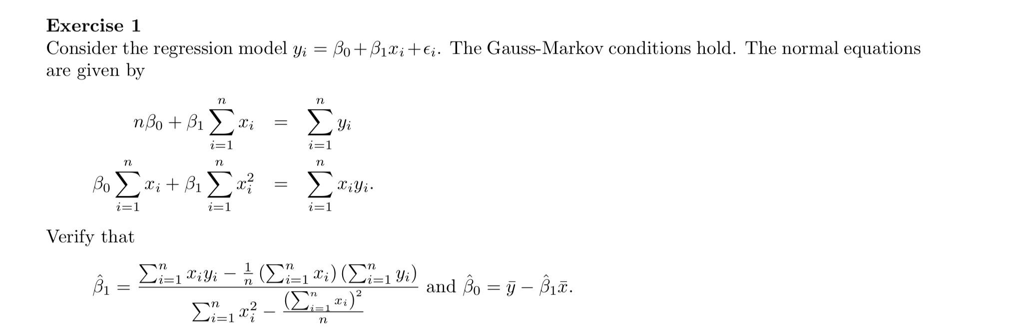 Solved Exercise 1 Consider the regression model yi = Bo +B12 | Chegg.com