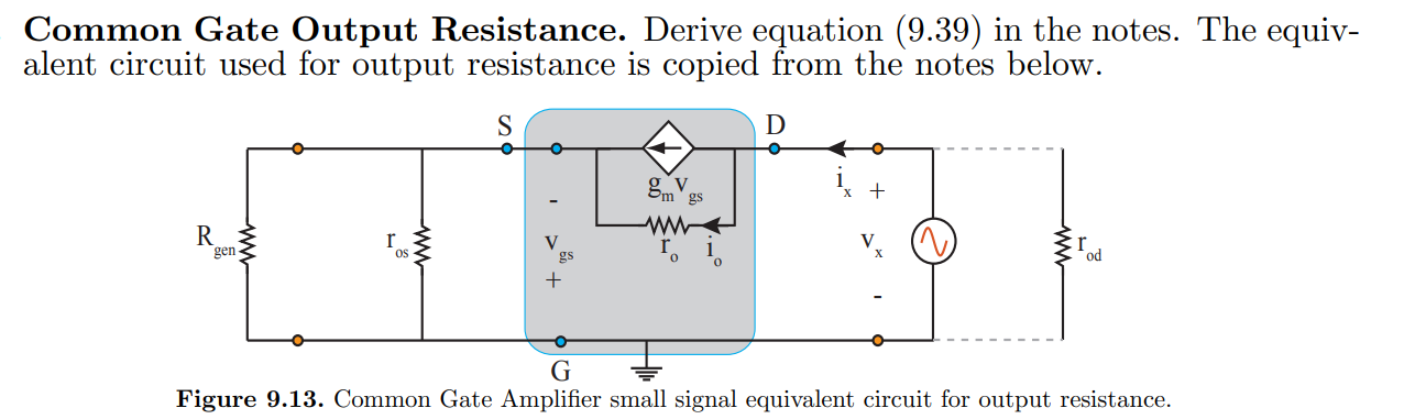 Solved Common Gate Output Resistance. Derive equation (9.39) | Chegg.com