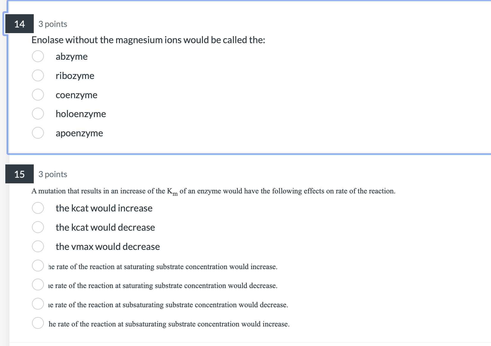 Solved 3 points Enolase without the magnesium ions would be | Chegg.com