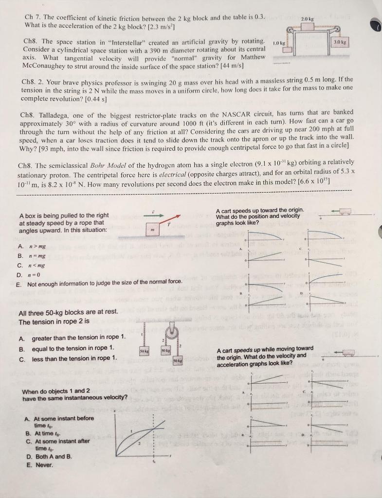Solved Ch 7. The coefficient of kinetic friction between the | Chegg.com
