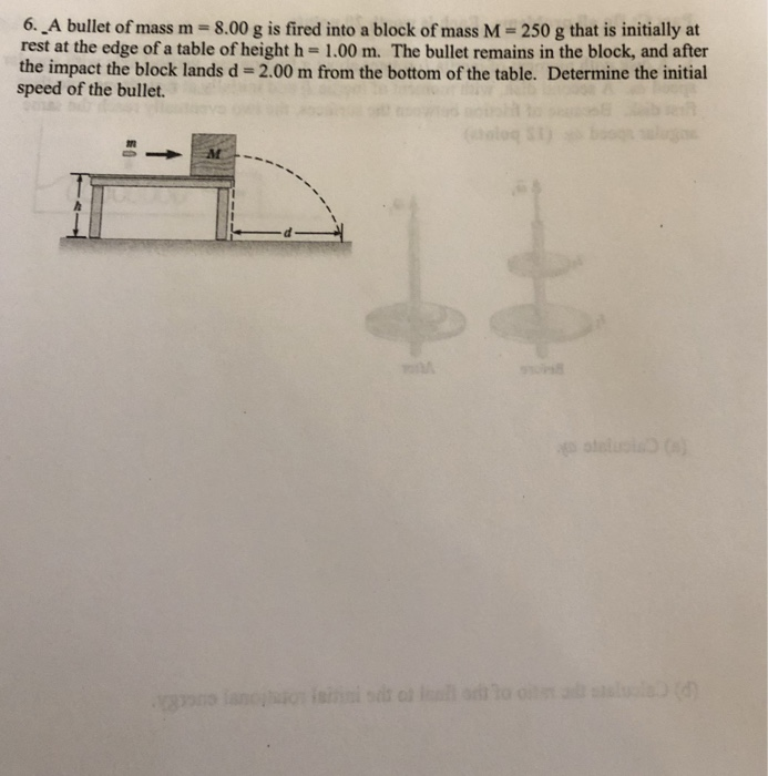 Solved 6. A bullet of mass m - 8.00 g is fired into a block | Chegg.com