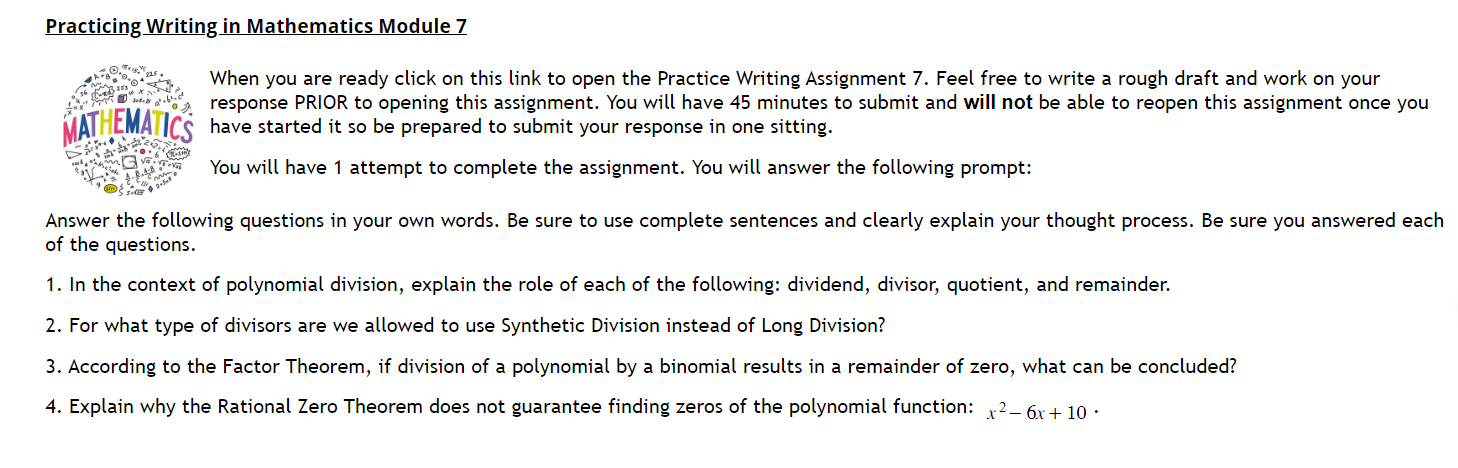 Solved Practicing Writing in Mathematics Module 7 When you | Chegg.com