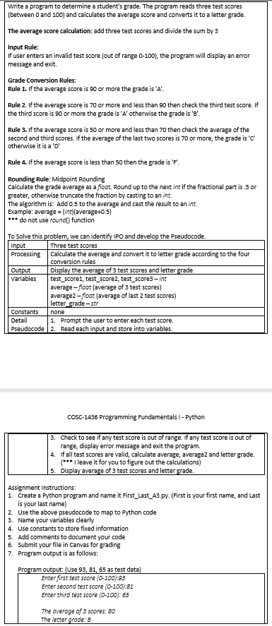 Solved Write a program to determine a student's grade. The | Chegg.com