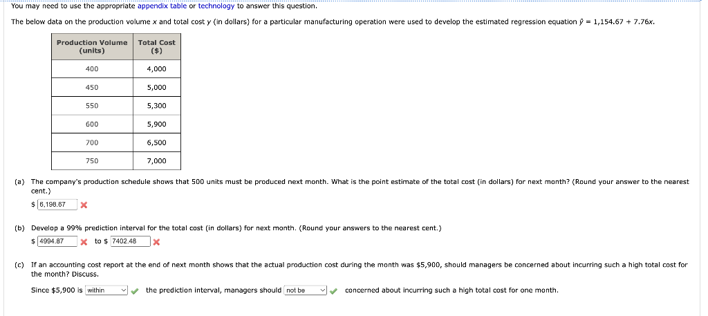 Solved cent.) $ (b) Develap a 99% prediction interval for | Chegg.com