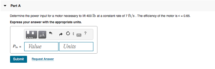 Solved PartA Determine the power input for a motor | Chegg.com