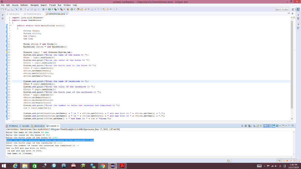 Solved Create a class named Horse that contains data fields | Chegg.com
