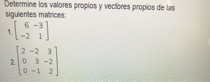 Solved Determine los valores propios y vectores propios de | Chegg.com