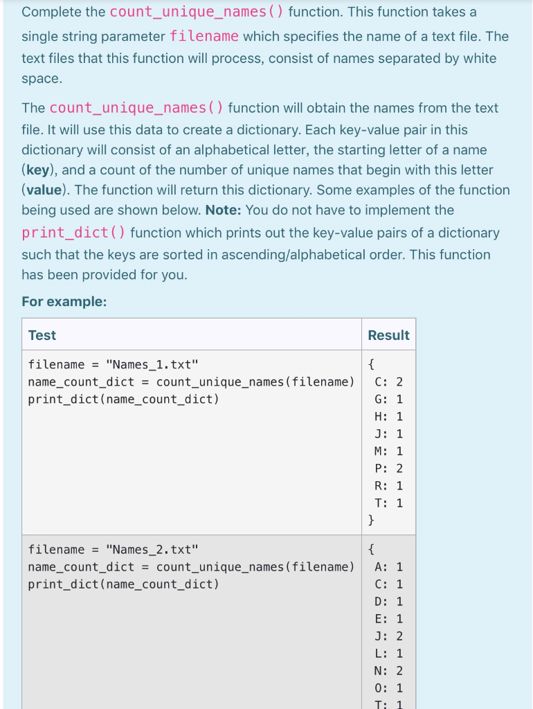 Solved Complete the count_unique_names () function. This | Chegg.com