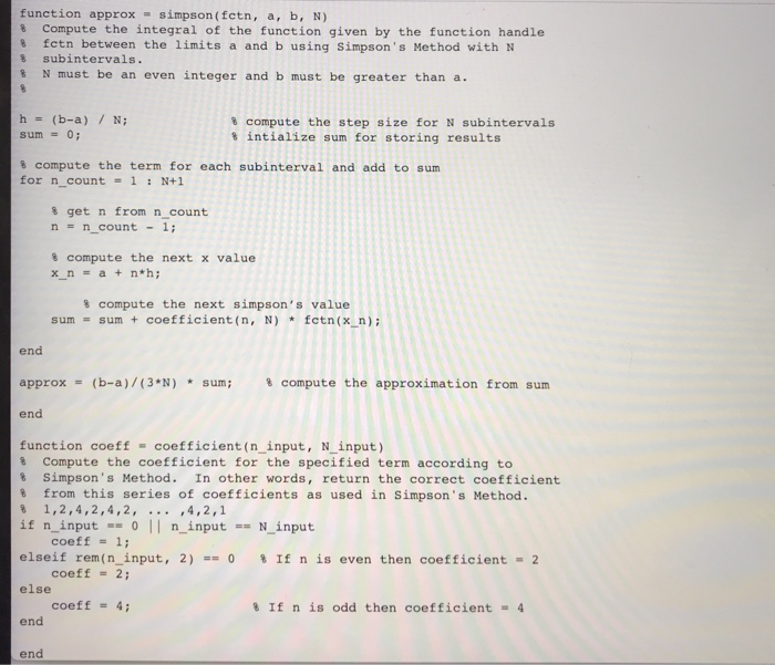 Solved Use the implementation of Simpson's method from the | Chegg.com