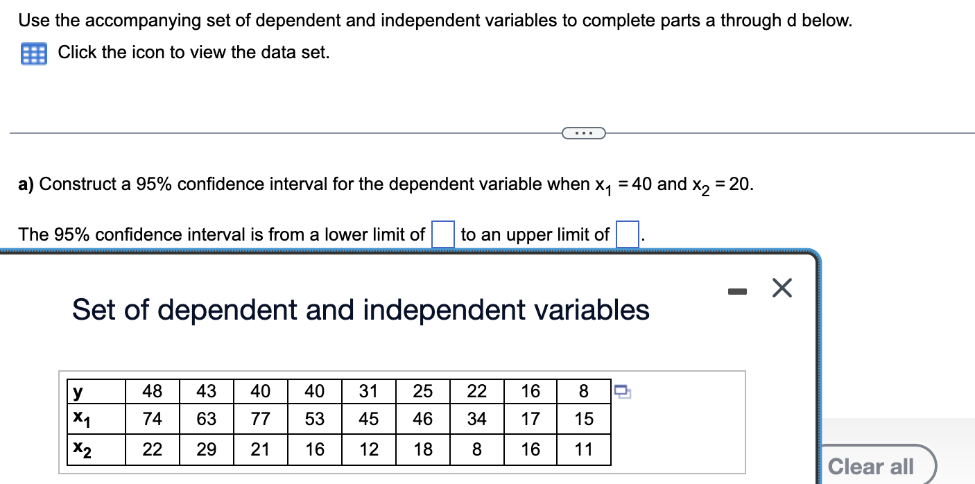 Solved Use the accompanying set of dependent and independent | Chegg.com