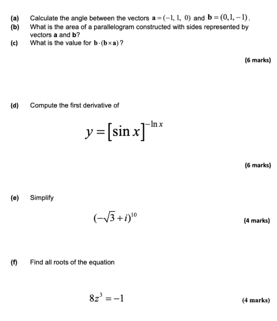 Solved (a) Calculate the angle between the vectors | Chegg.com