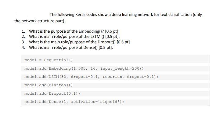 Solved The following Keras codes show a deep learning | Chegg.com
