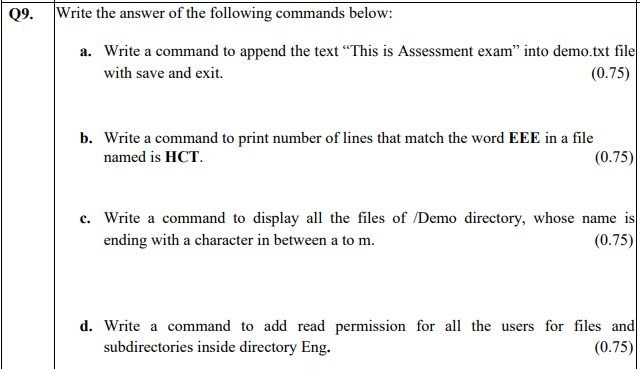 Solved 09. Write the answer of the following commands below: | Chegg.com