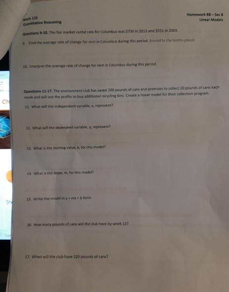 Solved Math 123 Quantitative Reasoning Homework 38 - Sec 8 | Chegg.com