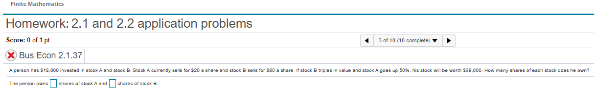 Solved Finite Mathematics Homework: 2.1 and 2.2 application | Chegg.com
