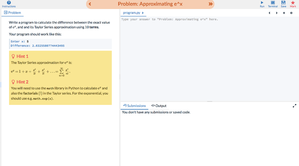 Solved Python Coding Write Program Calculate Difference Exact Value Ex Taylor Series