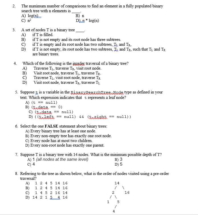 Solved 4. 2. The maximum number of comparisons to find an | Chegg.com