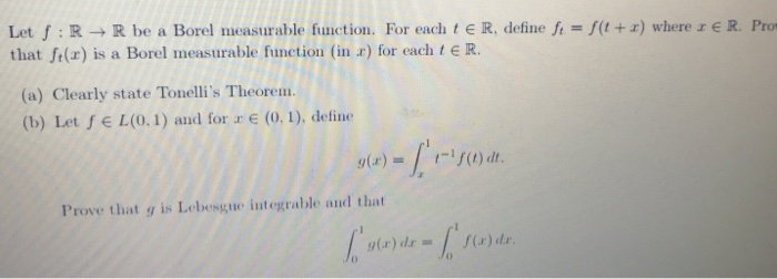 Solved Let f: RR be a Borel measurable function. For each t | Chegg.com