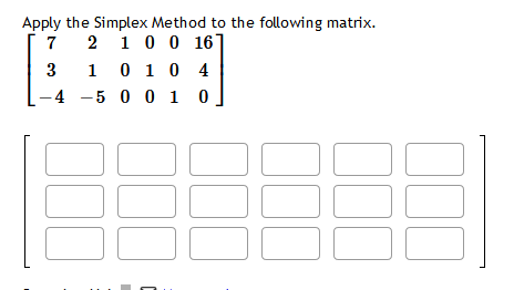 Solved Apply the Simplex Method to the following matrix. 7 2 | Chegg.com