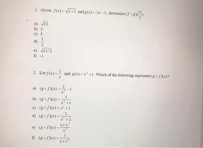 Solved 1. Given f(x)-9x+1 and g(x)=2x-3, determineびog)(- ). | Chegg.com