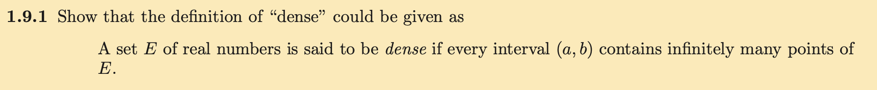 Solved 1.9.1 Show that the definition of “dense” could be | Chegg.com