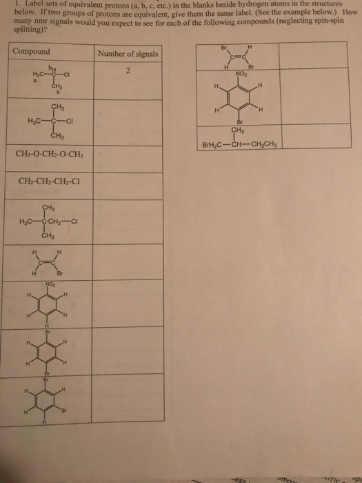 Solved 1. Label sets of equivalent protons (a, b, c, etc.) | Chegg.com
