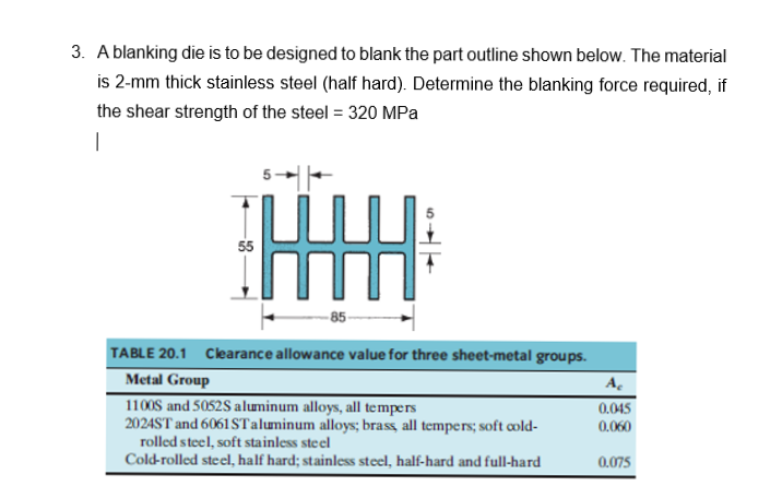 Solved 3. A blanking die is to be designed to blank the part | Chegg.com