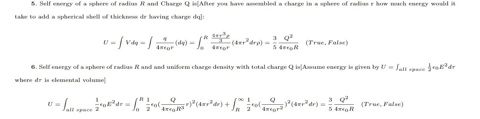 Solved 5. Self energy of a sphere of radius R and Charge Q | Chegg.com