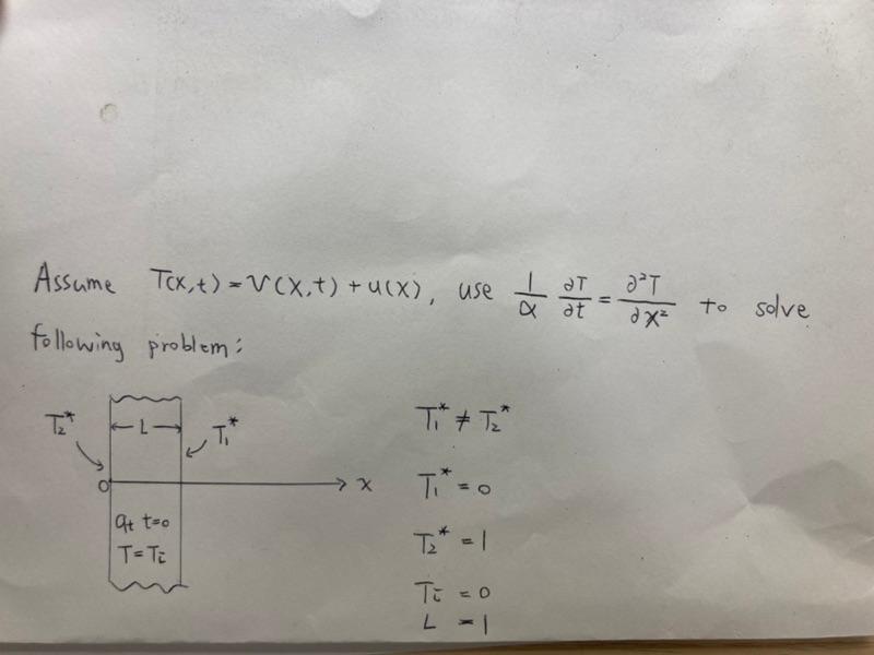 Solved Assume T(x,t)=v(x,t)+u(x), use α1∂t∂T=∂x2∂2T to solve | Chegg.com