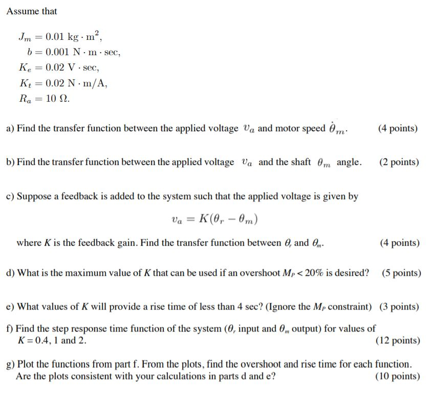 Solved The equations of motion for a DC motor shown above | Chegg.com
