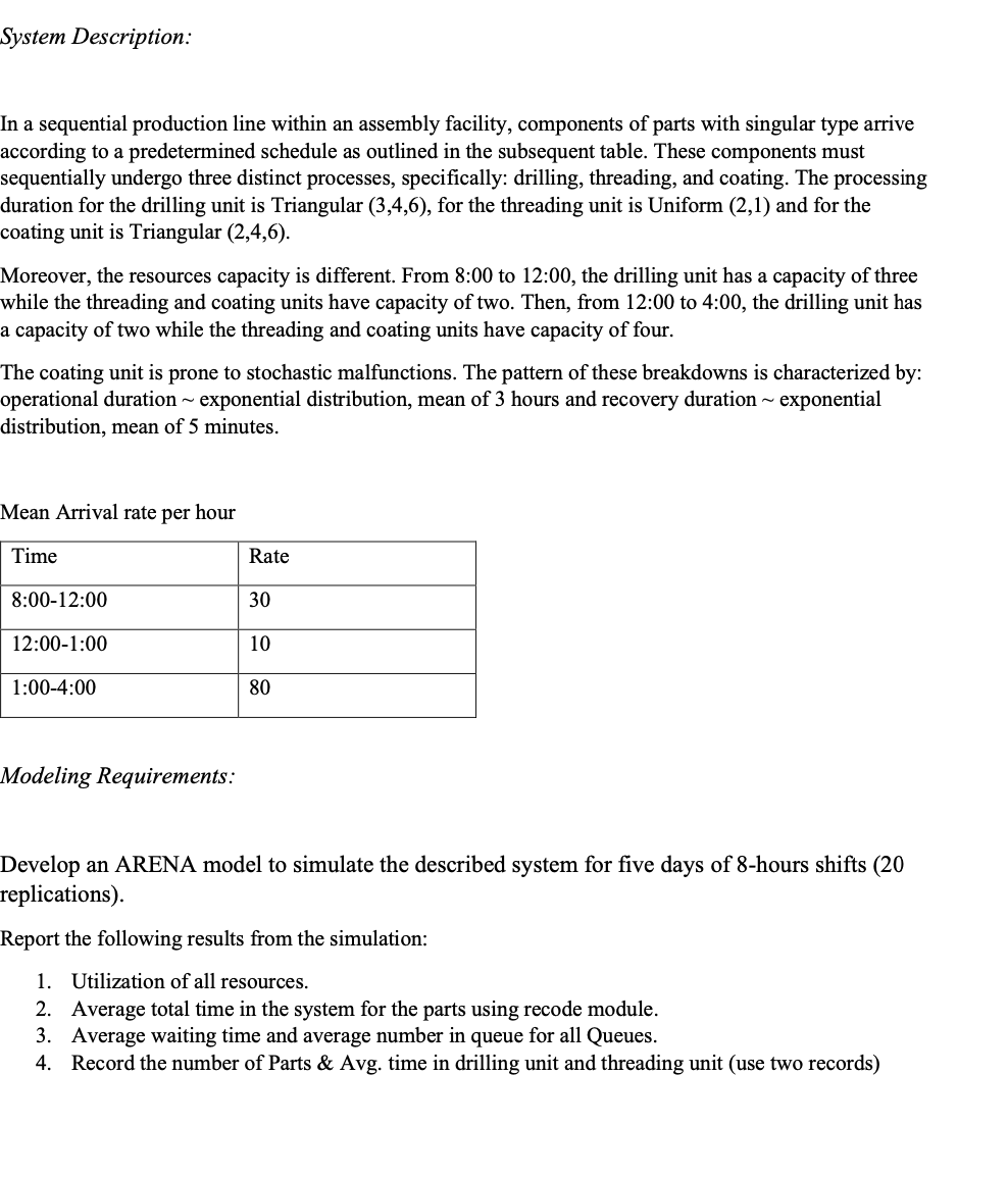 Solved System Description:DEVELOP THIS USING ARENA | Chegg.com