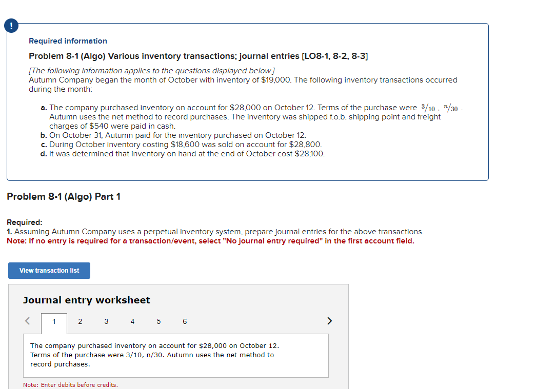 Solved Required informationProblem 8-1 (Algo) ﻿Various | Chegg.com